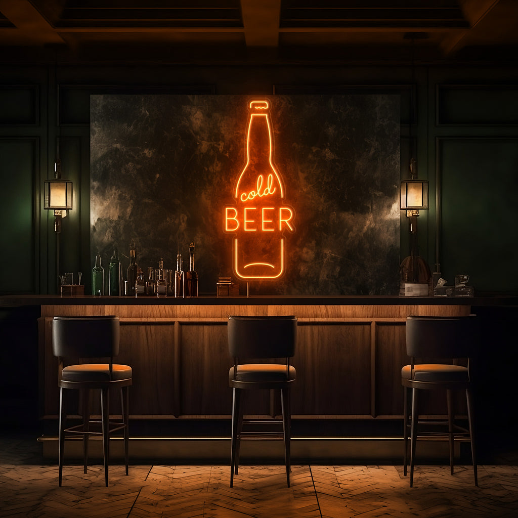 Cold Beer Bottle LED Neon Sign | Perfect Bar Lighting Decor